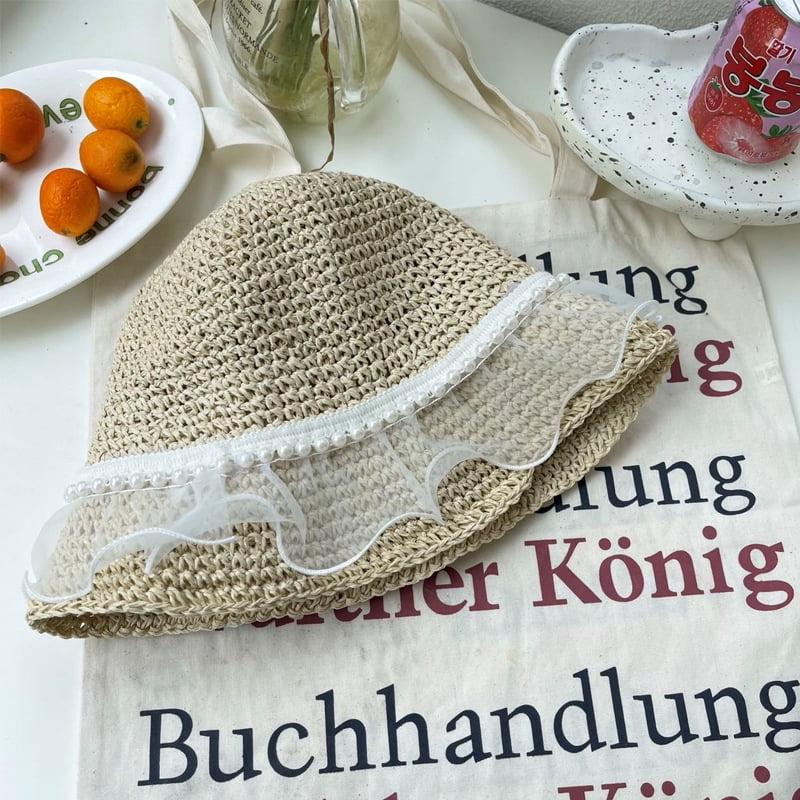 GZhLonKiMa Handwoven Lace Pearl For Women, Summer Sun Protection, Sun ...