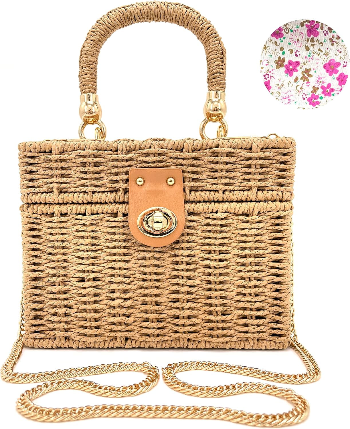 GZhLonKiMa Handwoven Rattan Bag for women-Wicker Woven Square Crossbody ...