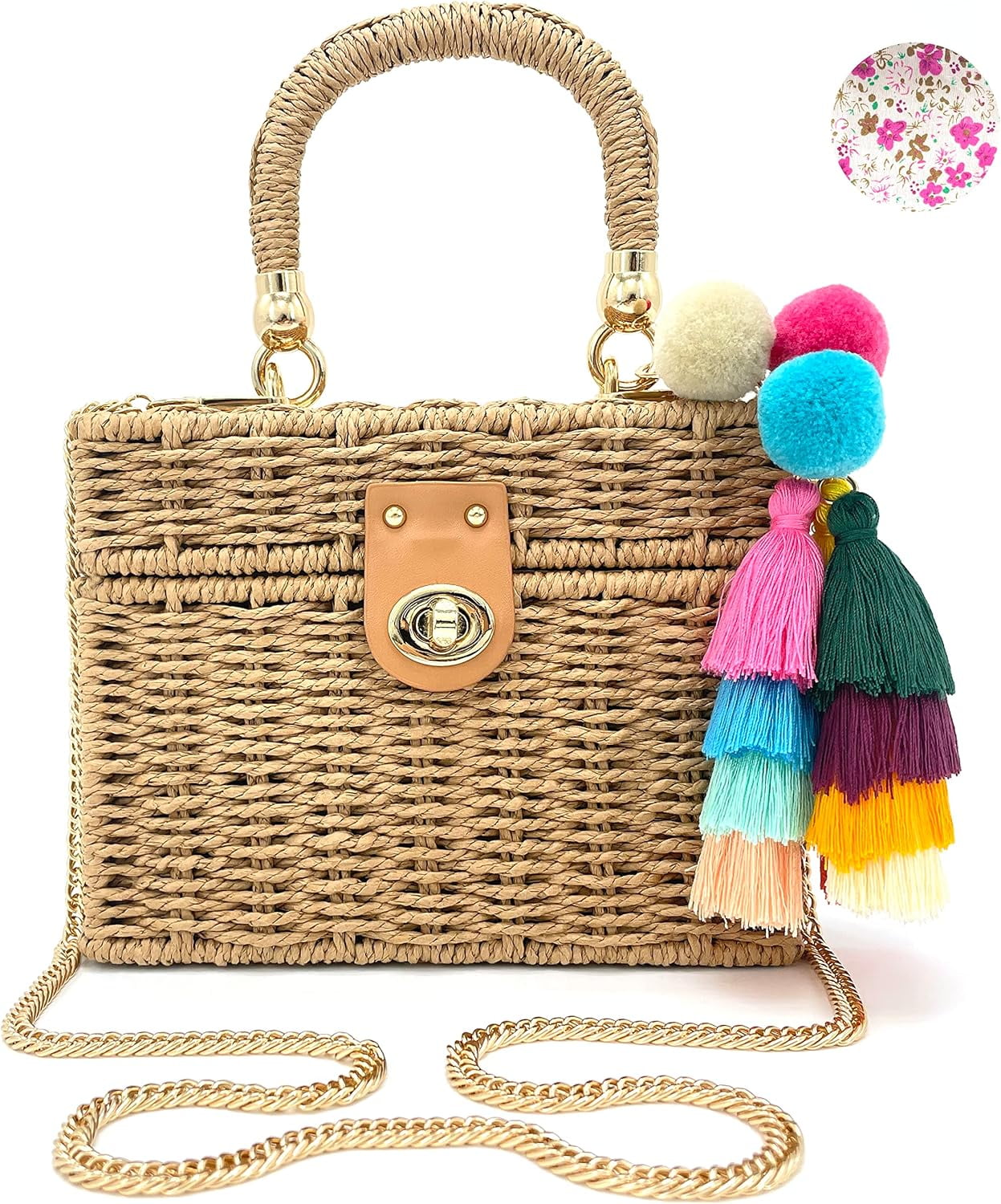 GZhLonKiMa Handwoven Rattan Bag for women-Wicker Woven Square Crossbody ...