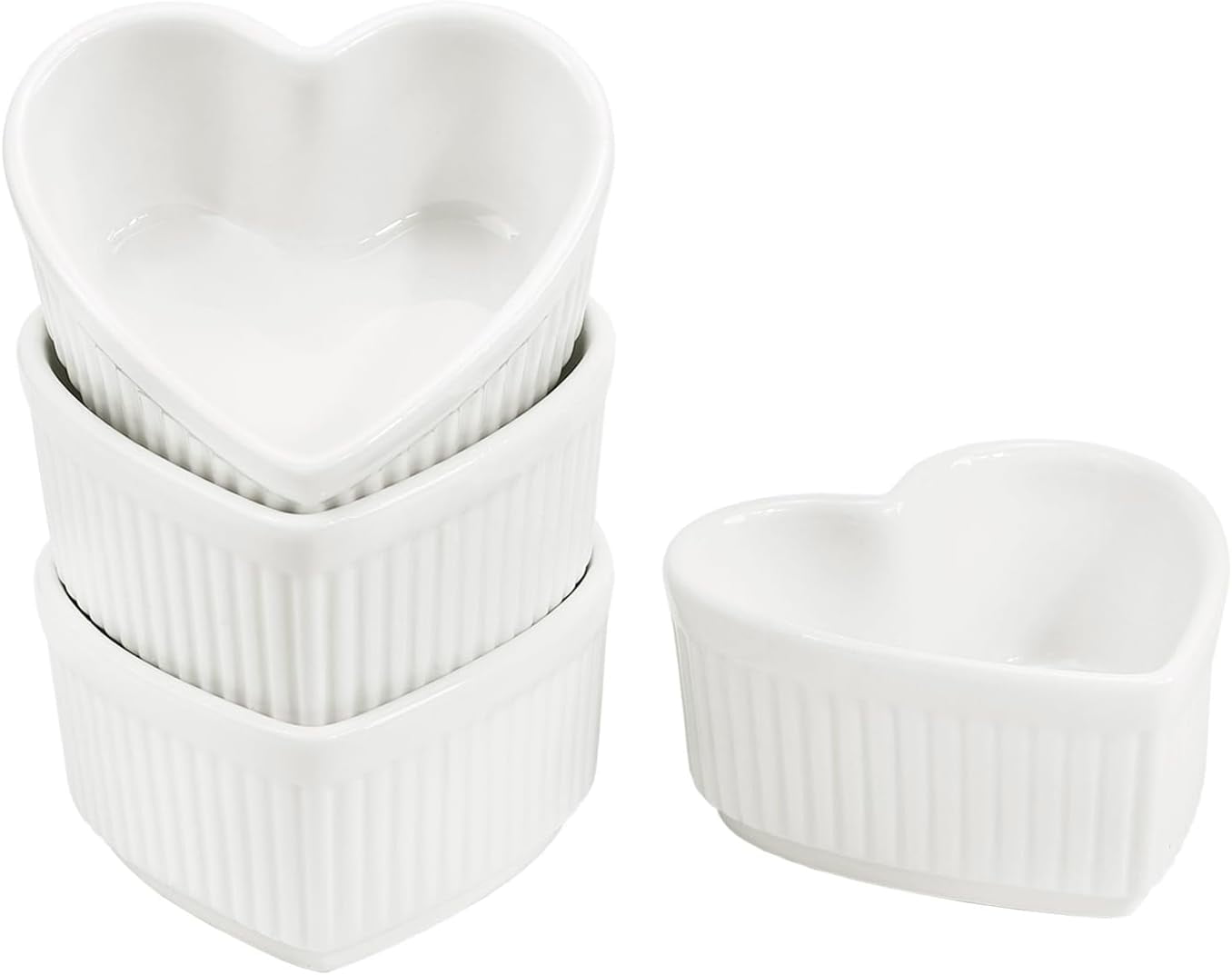 GZhLonKiMa Heart-Shaped Porcelain Souffle Dishes, Ramekins - 3.5 Inches ...