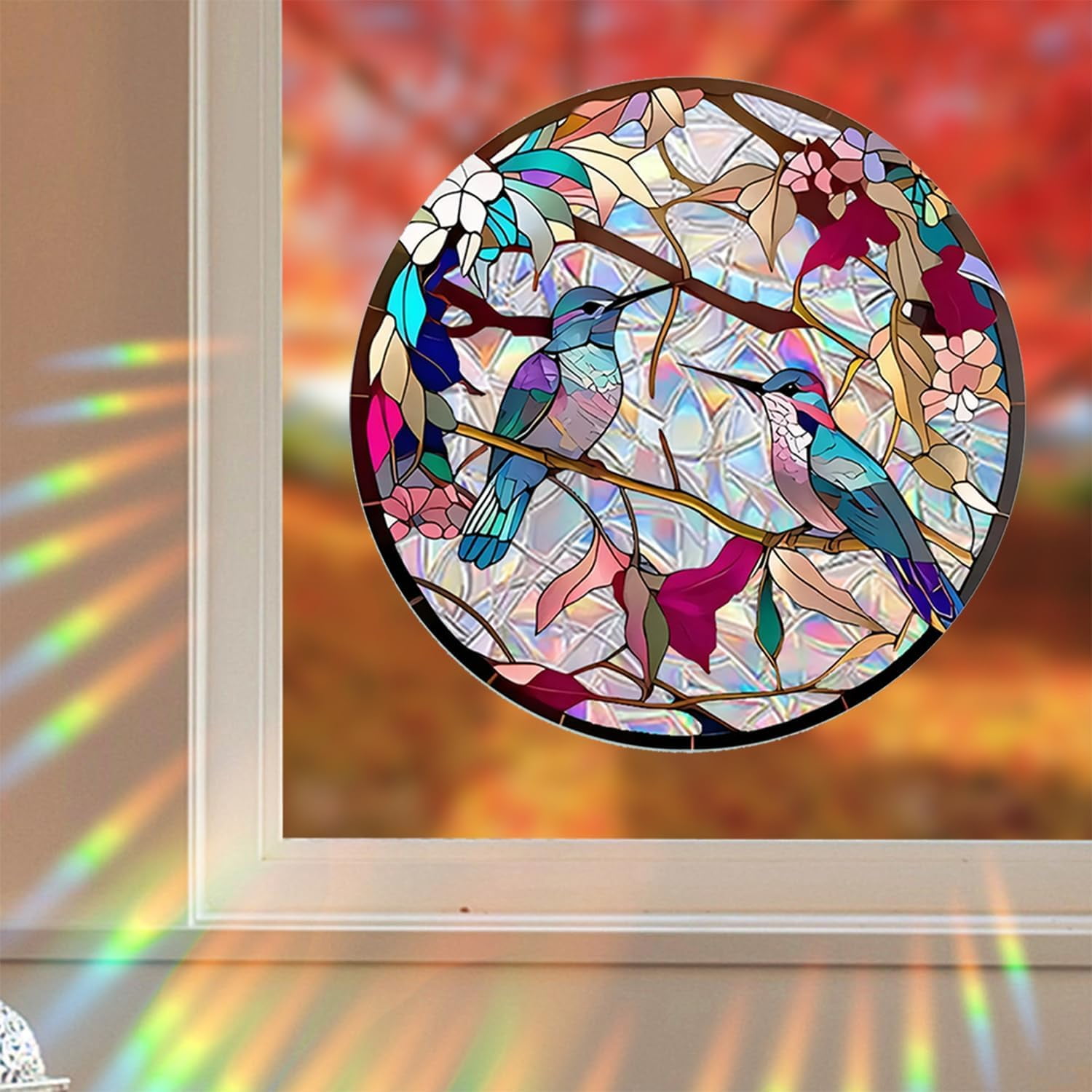 GZhLonKiMa Hummingbird Window Clings Flower Window Decals Static Cling ...