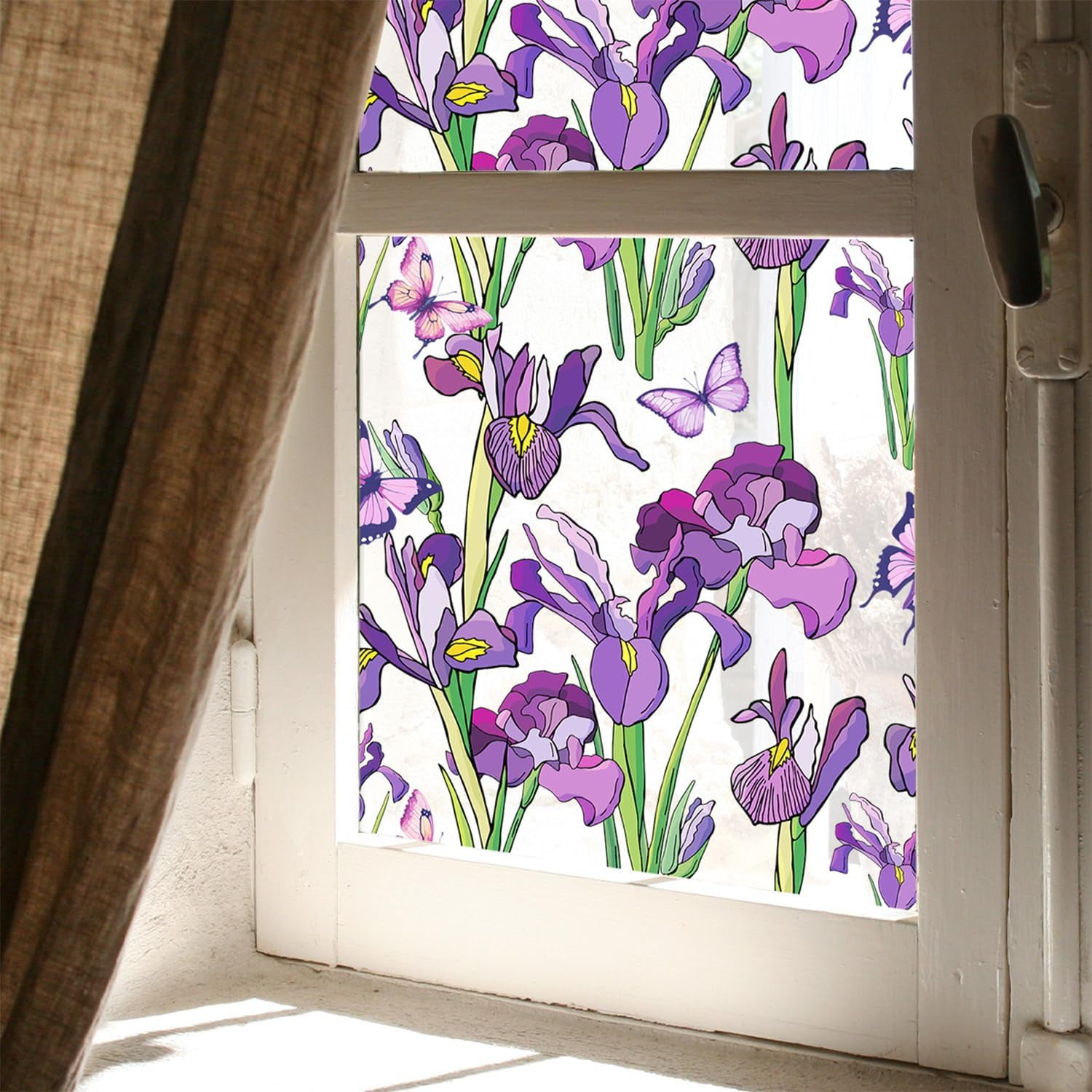 GZhLonKiMa Iris Painted Frosted Static Cling Decorative Window Film,Non Adhesive Privacy Film ...