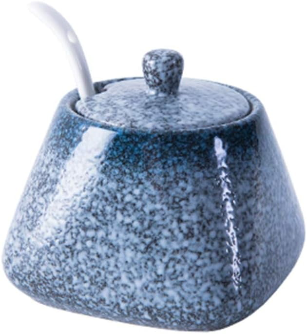 GZhLonKiMa Japanese Retro Ceramic Condiment Pots with Lid Spoon, Sugar ...