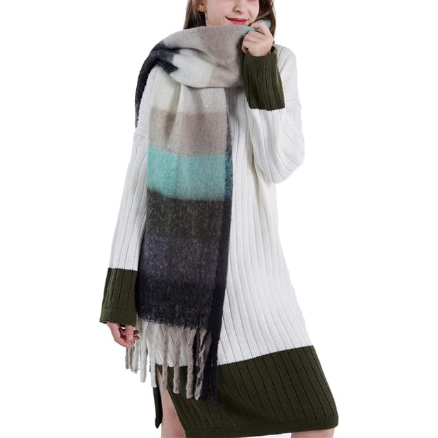 GZhLonKiMa Large Chunky Plaid Scarf Coloured Checked Oversized Scarf ...