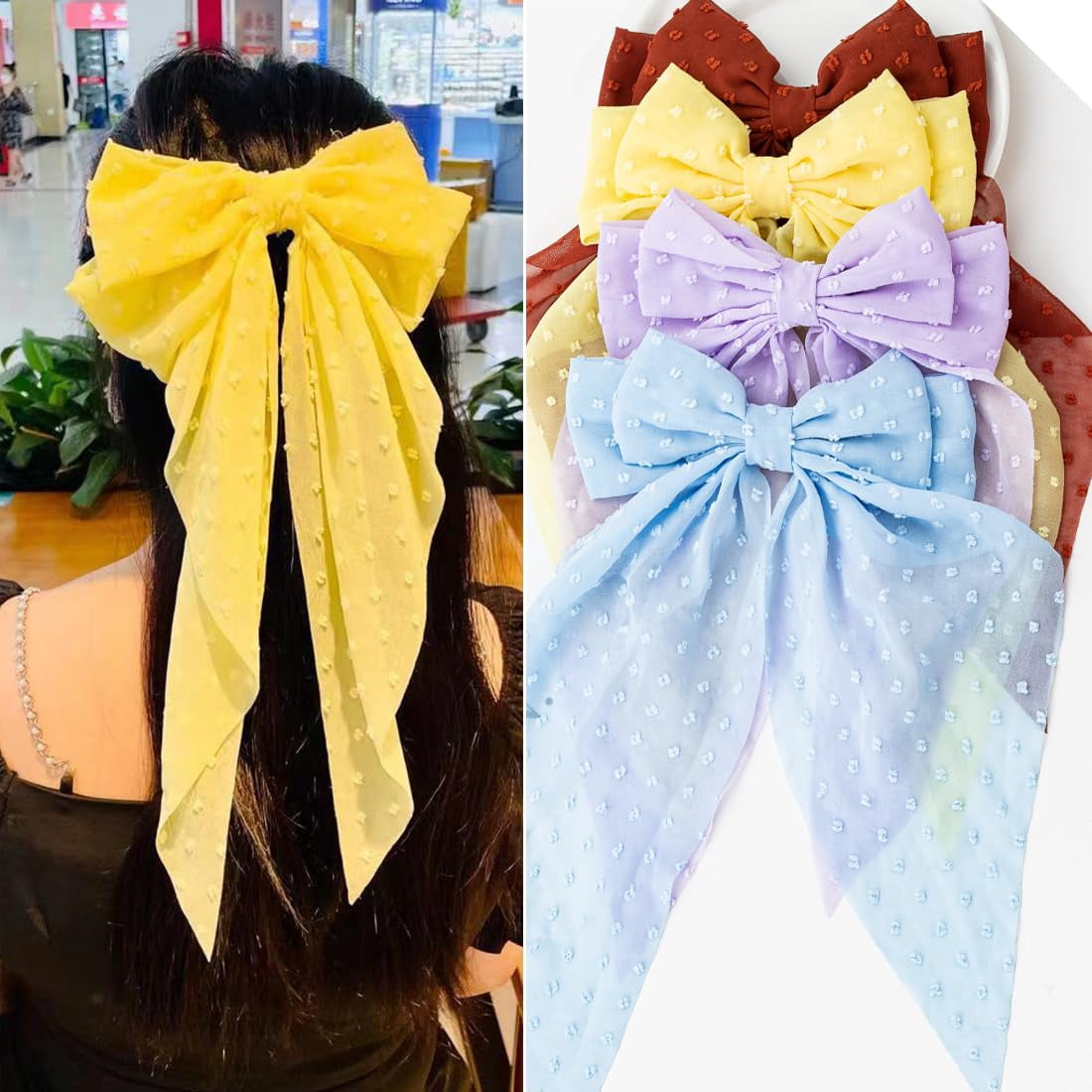 GZhLonKiMa Large Hair Bows 4 PCS - Cute Oversized Ribbon Bows for Women ...