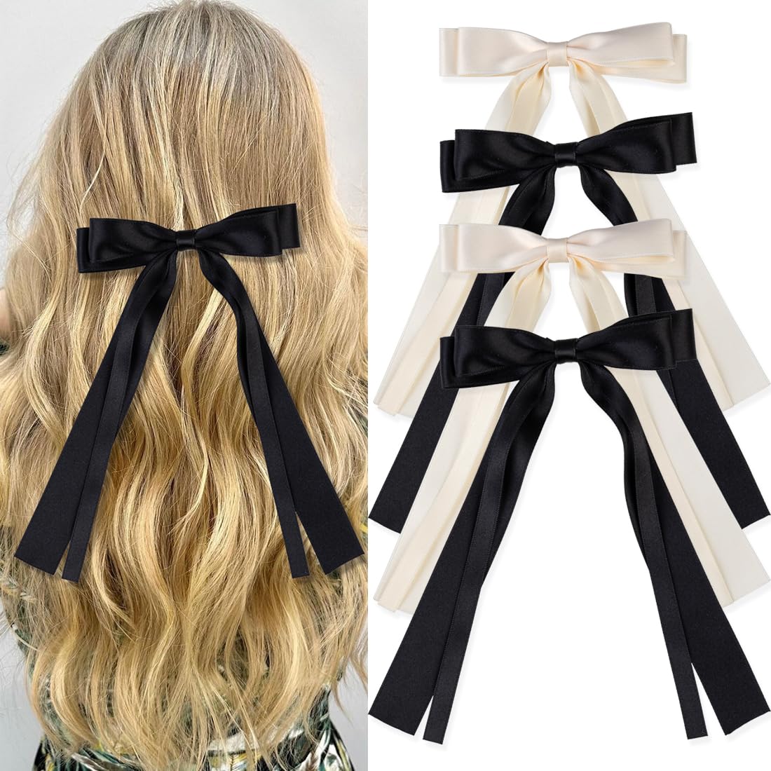 GZhLonKiMa Large Hair Bows 4 PCS - Cute Oversized Ribbon Bows for Women ...