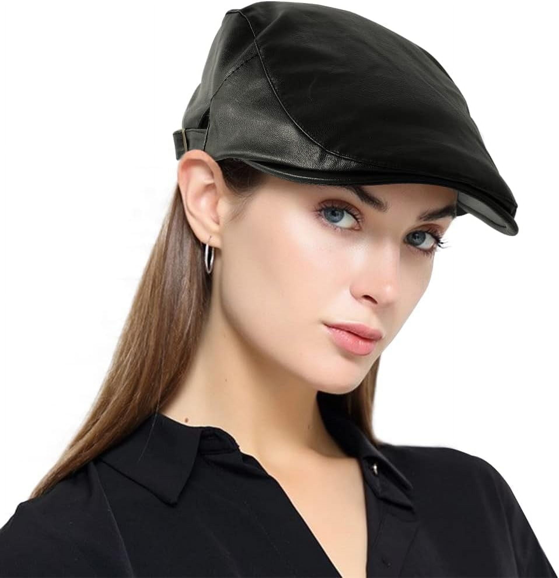 GZhLonKiMa Leather Flat Ivy Hats for Women Plain Feminine Newsboy Cap ...