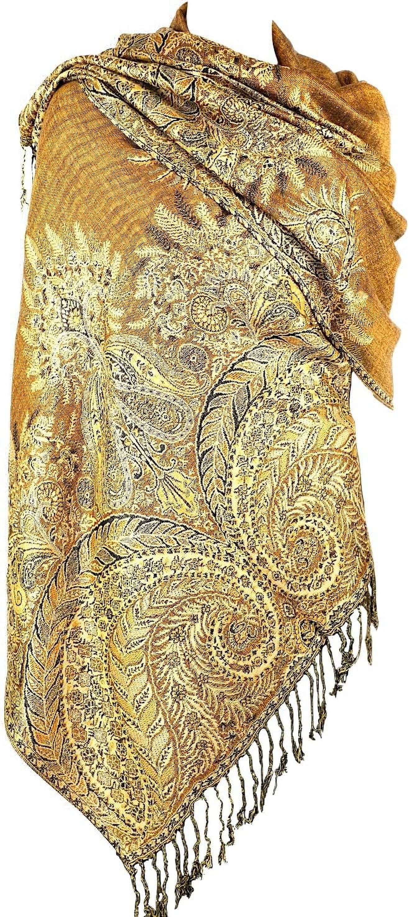 GZhLonKiMa Luxurious Double Layered Jacquard Big Paisley Pashmina Shawl ...