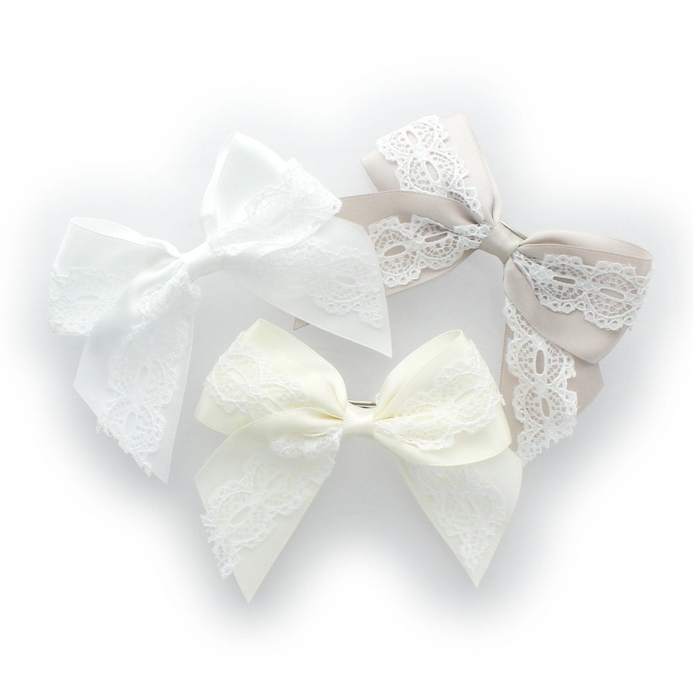 GZhLonKiMa Medium 4" Girls Hair-Bow Barrette Satin & Lace Mixed Variety ...