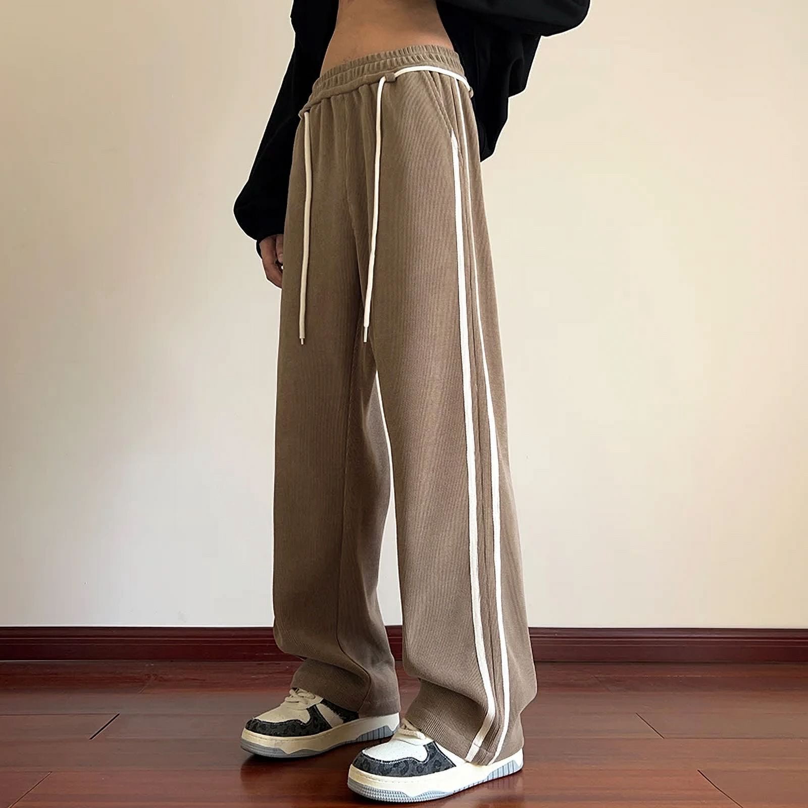GZhLonKiMa Men Sweatpants Streetwear Side Striped Trend Wide-leg Casual ...