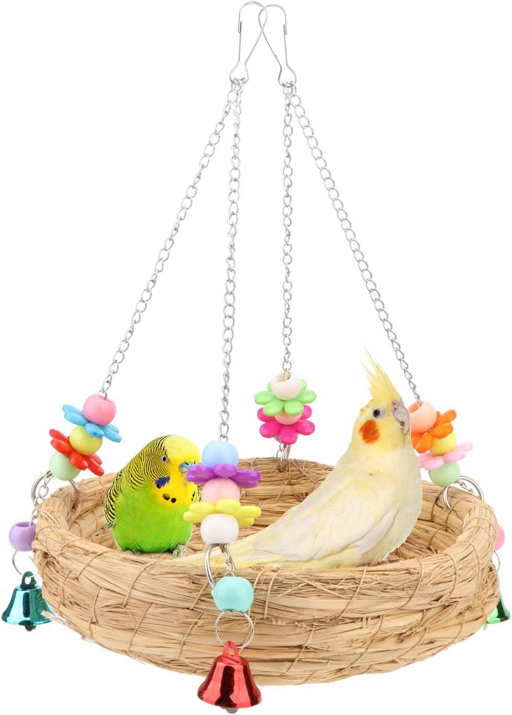 GZhLonKiMa Natural Handwoven Straw Nest Bed Large Bird Swing Toy with ...