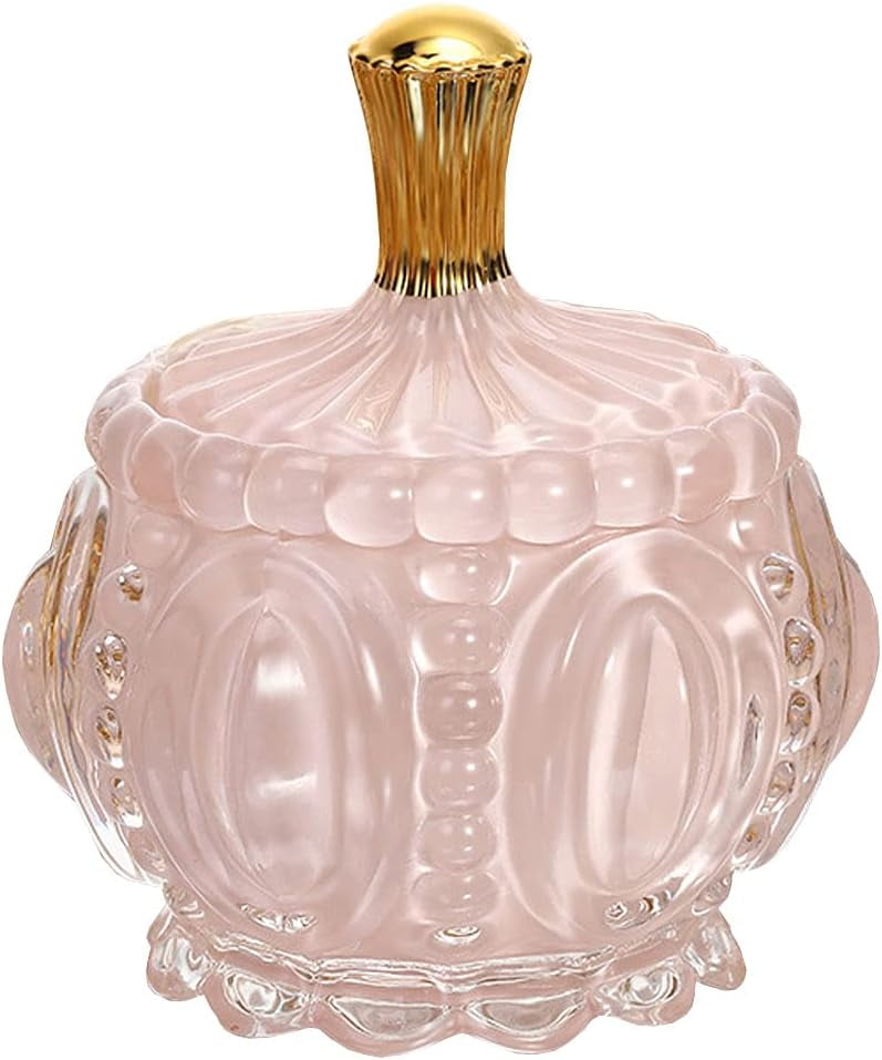 GZhLonKiMa Pink Glass Relief Candy Storage Jar Jewelry Box Swab Box ...