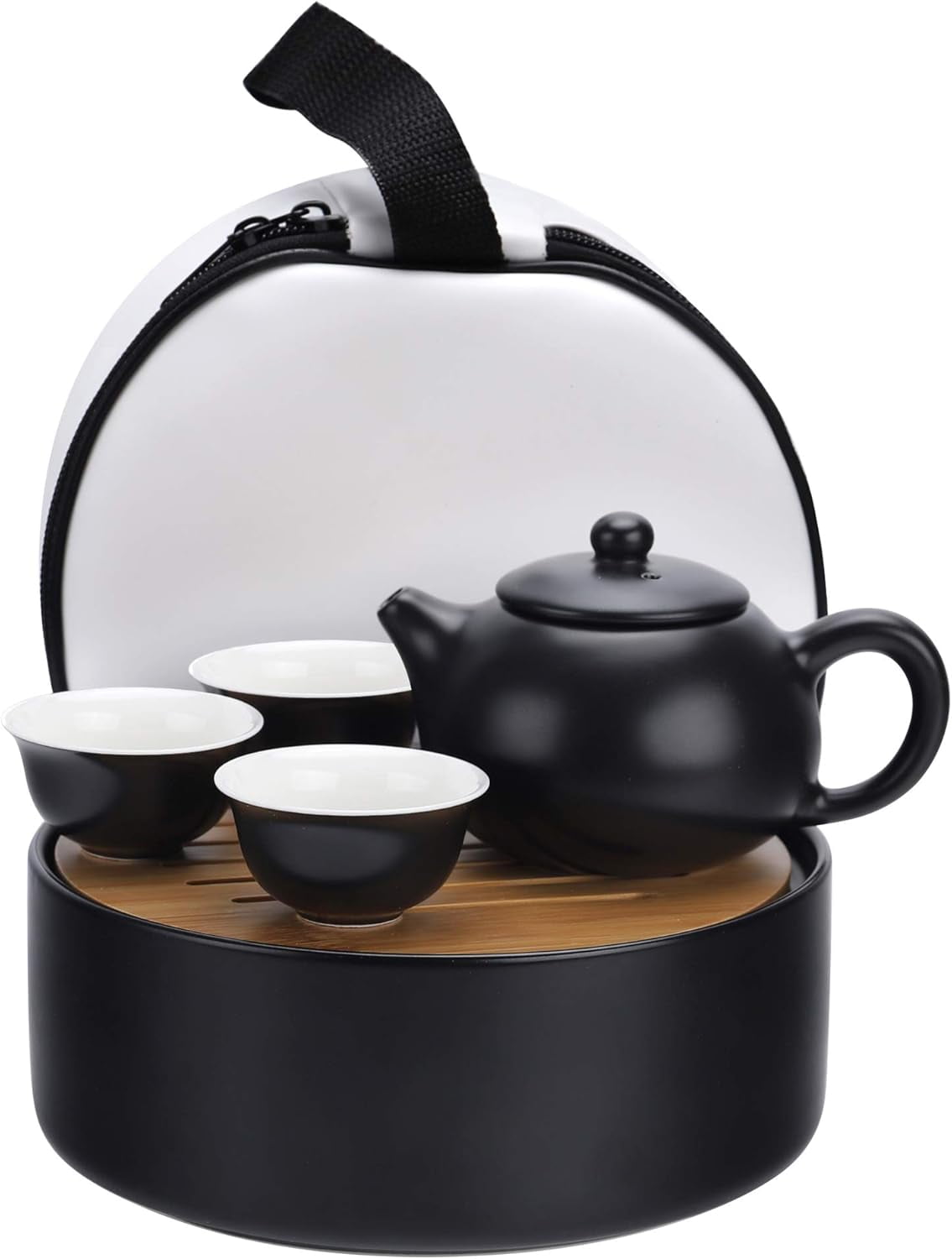 GZhLonKiMa Portable Travel Tea Set with Round Tea Tray,Xishi Teapot ...