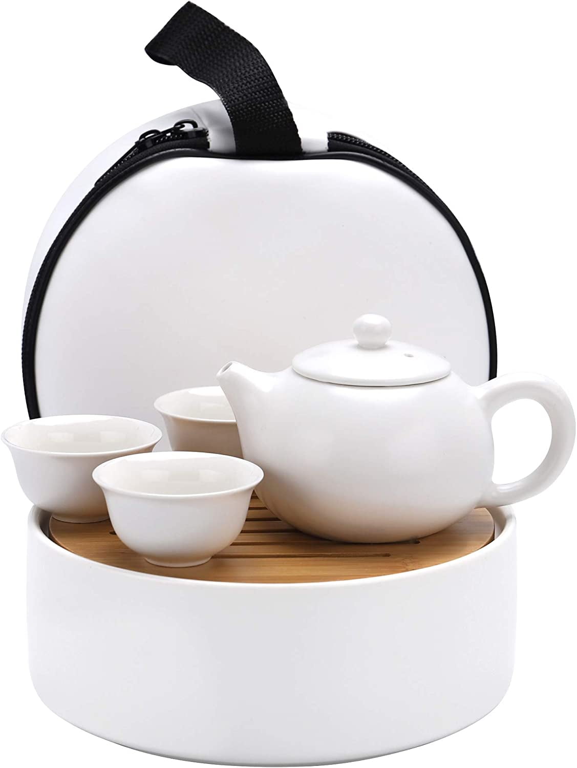 GZhLonKiMa Portable Travel Tea Set with Round Tea Tray,Xishi Teapot ...