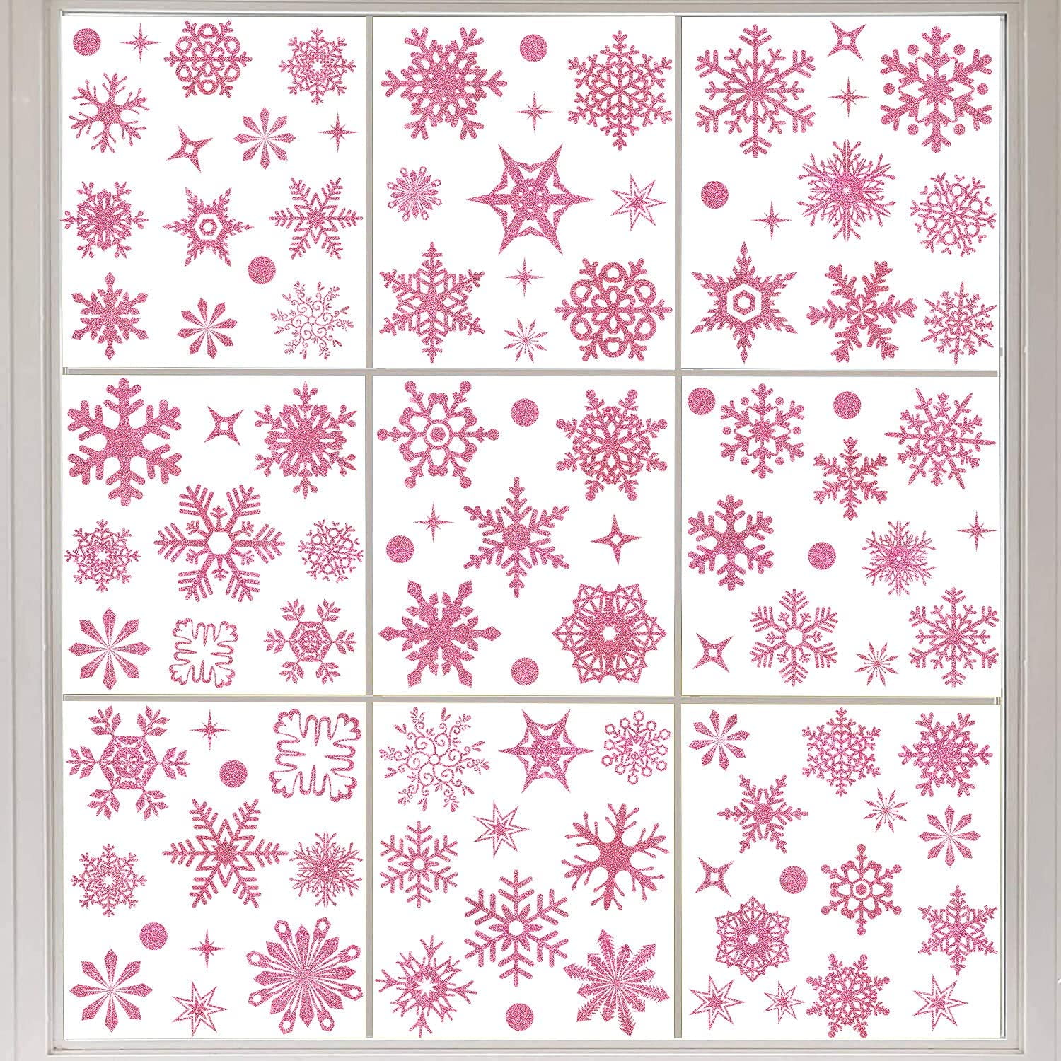 GZhLonKiMa Removable 9 Sheets Static Glitter Snowflake Window Decals ...