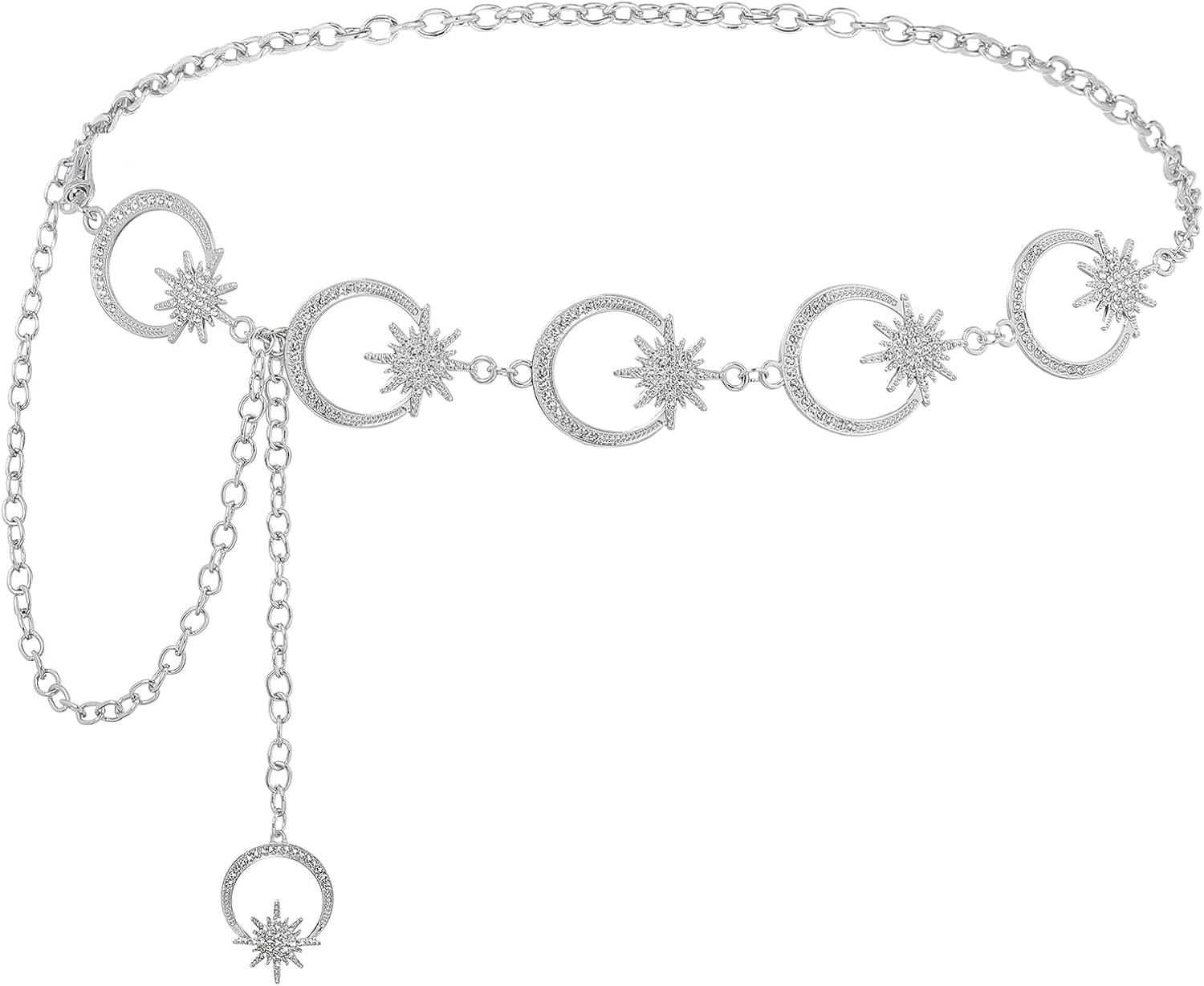 GZhLonKiMa Rhinestone Moon Star Chain Belts Sparkly Crystal Dimonad ...