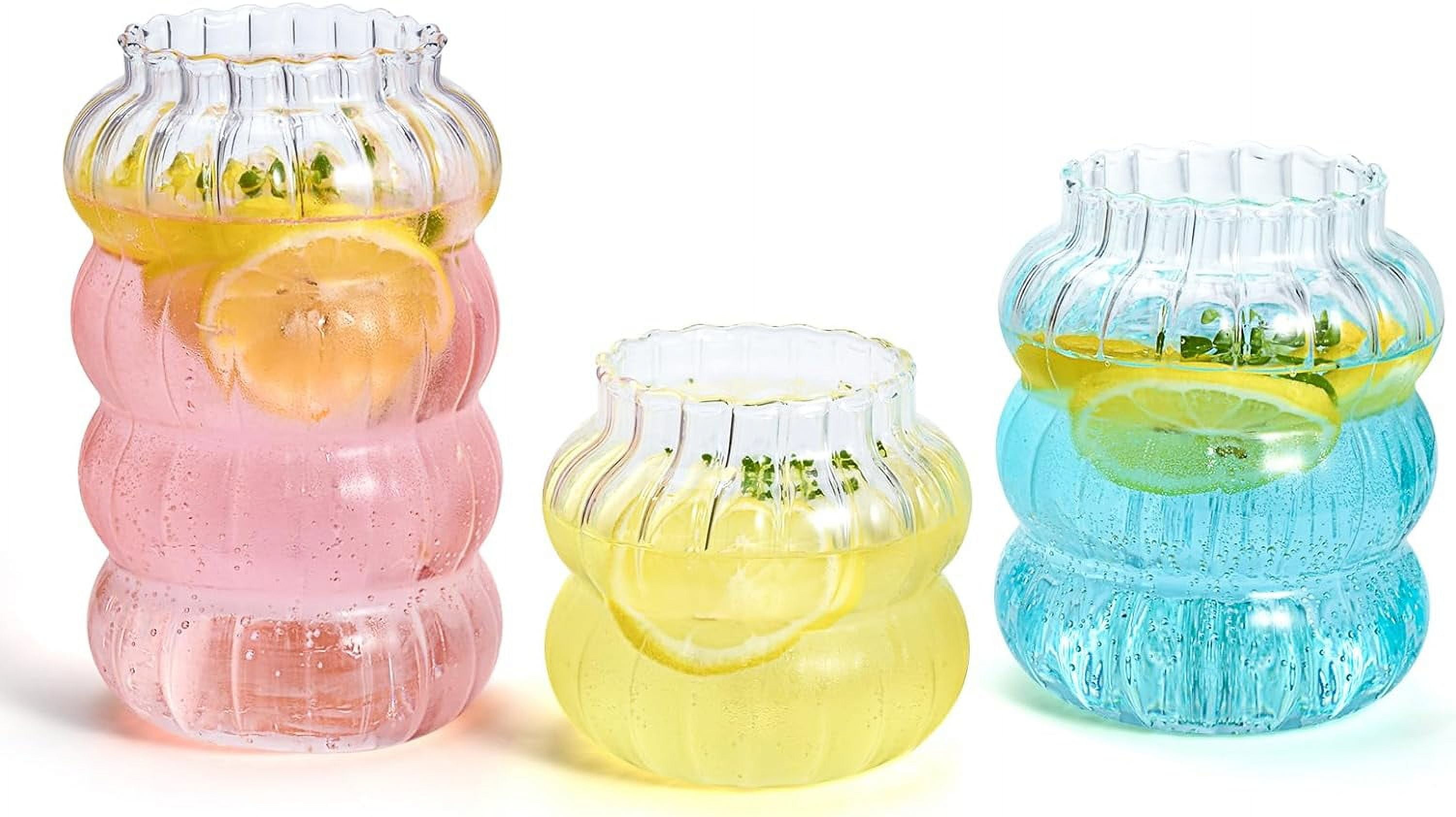 GZhLonKiMa Ribbed Glassware Set of 3, Glass Cups 12oz, 20oz and 27oz ...