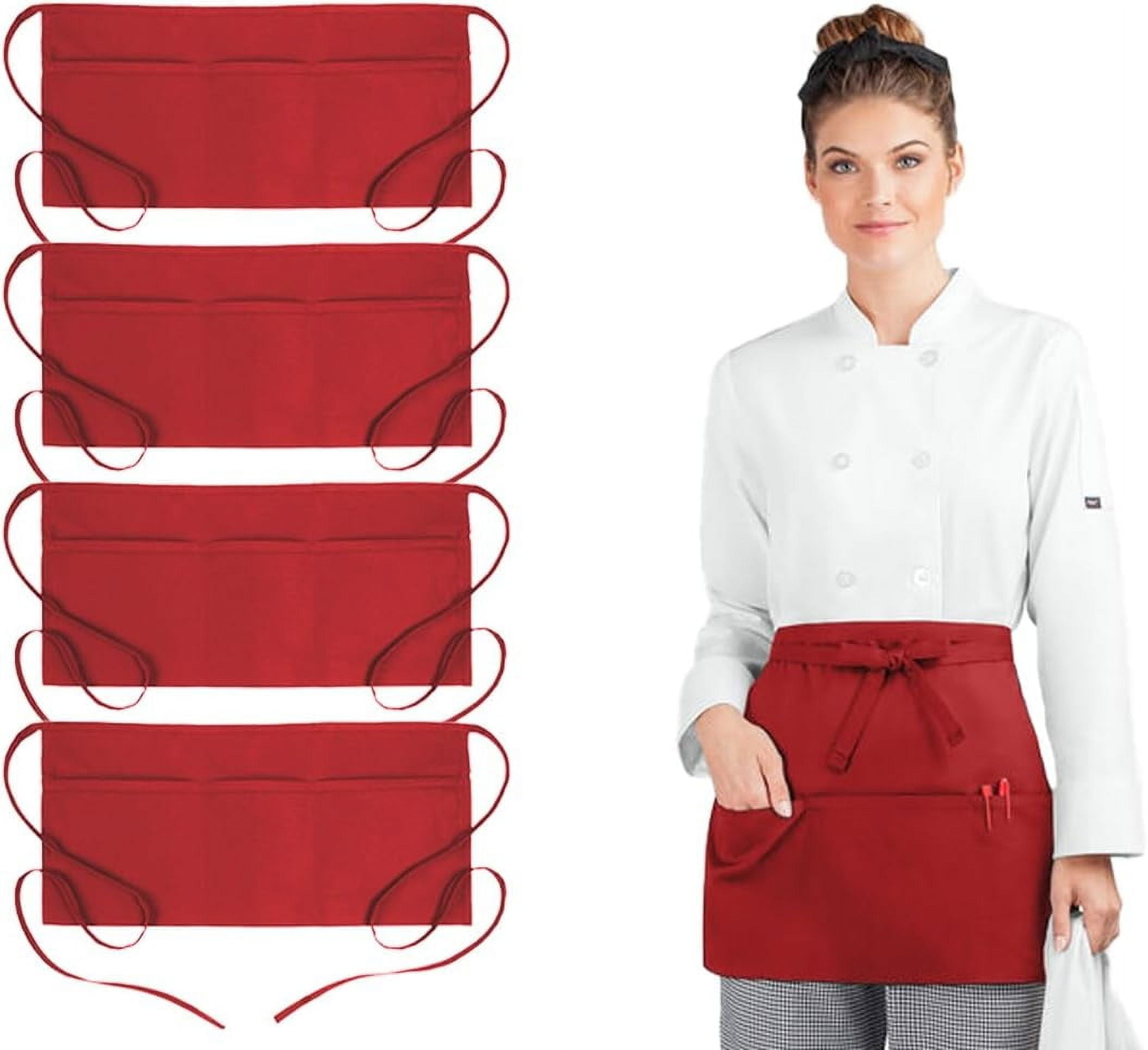 GZhLonKiMa Server aprons with 3 Pockets - Waitress Apron - Waist apron ...