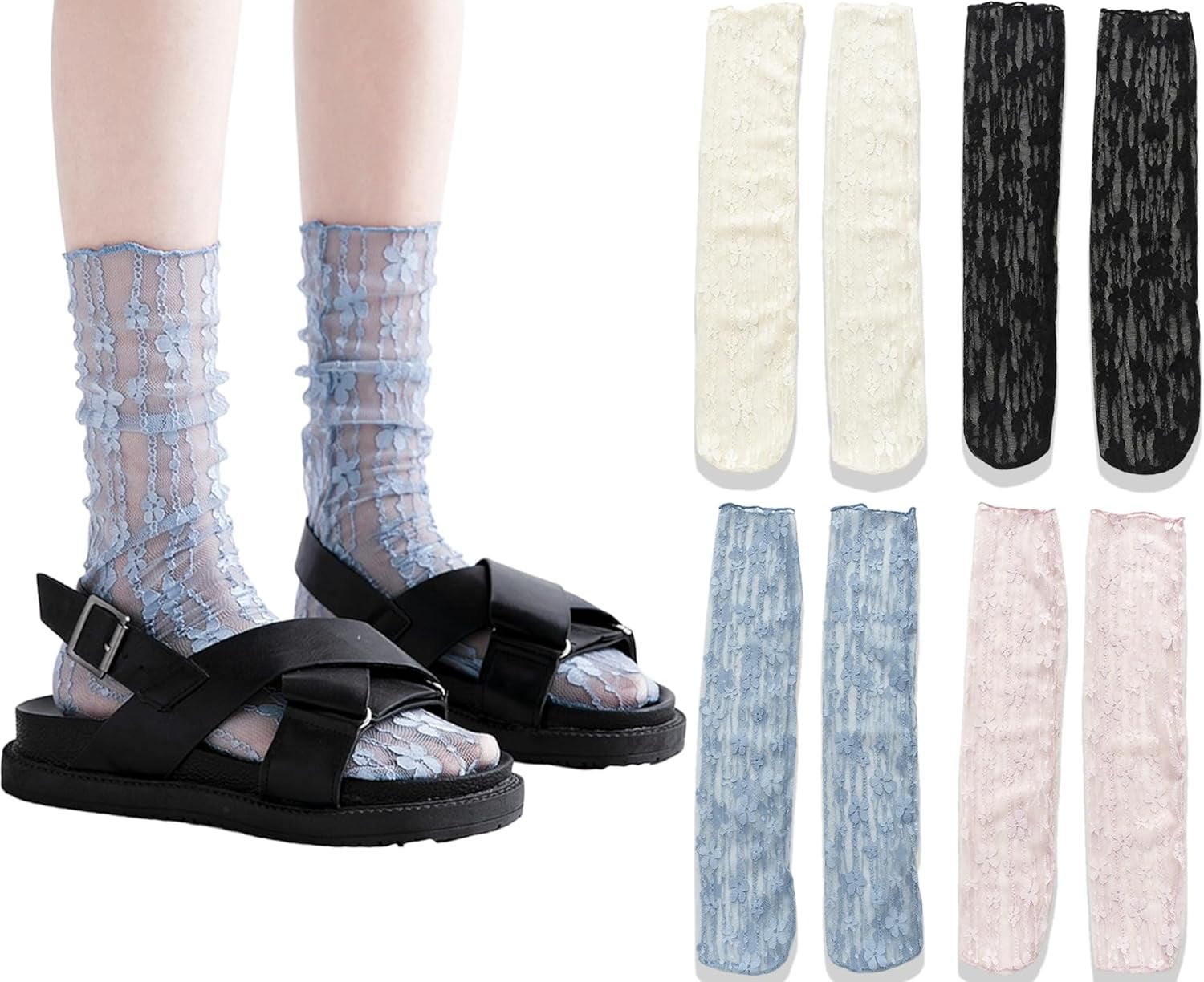 GZhLonKiMa Sheer Socks Womens Floral Embroidered Flower Slouch Cute ...