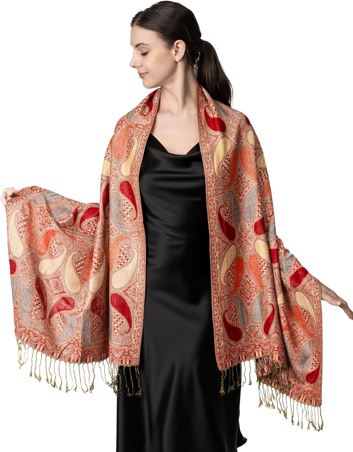 GZhLonKiMa Soft Silky Multi Color Paisley Pashmina Double Layered Shawl ...