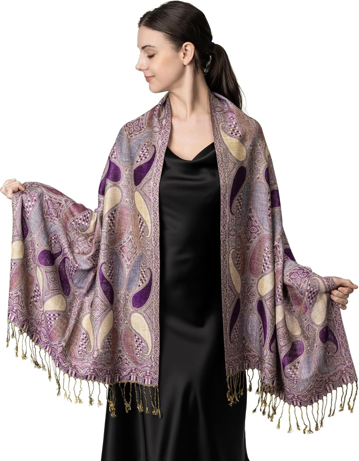 GZhLonKiMa Soft Silky Multi Color Paisley Pashmina Double Layered Shawl ...