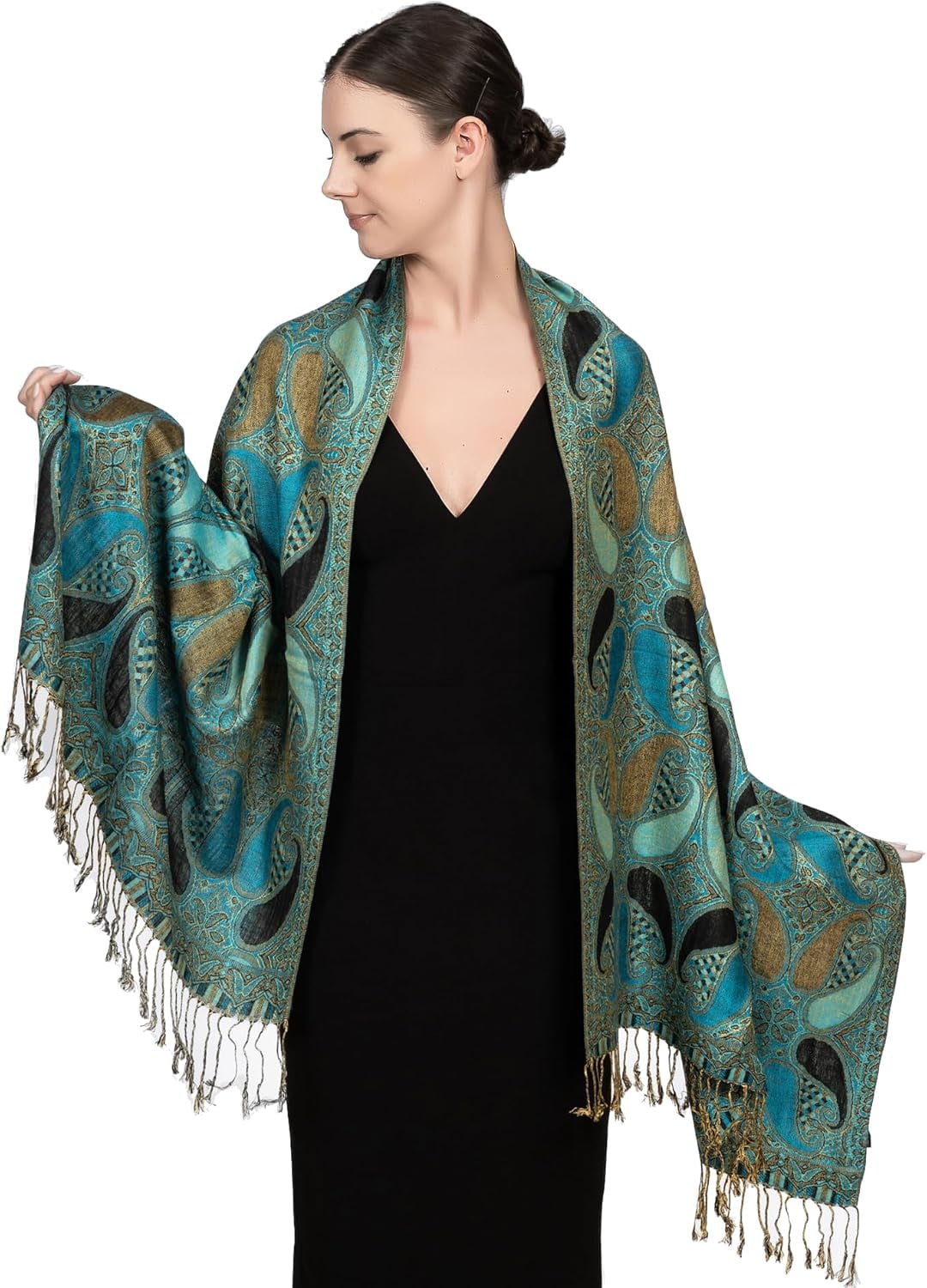 GZhLonKiMa Soft Silky Multi Color Paisley Pashmina Double Layered Shawl ...