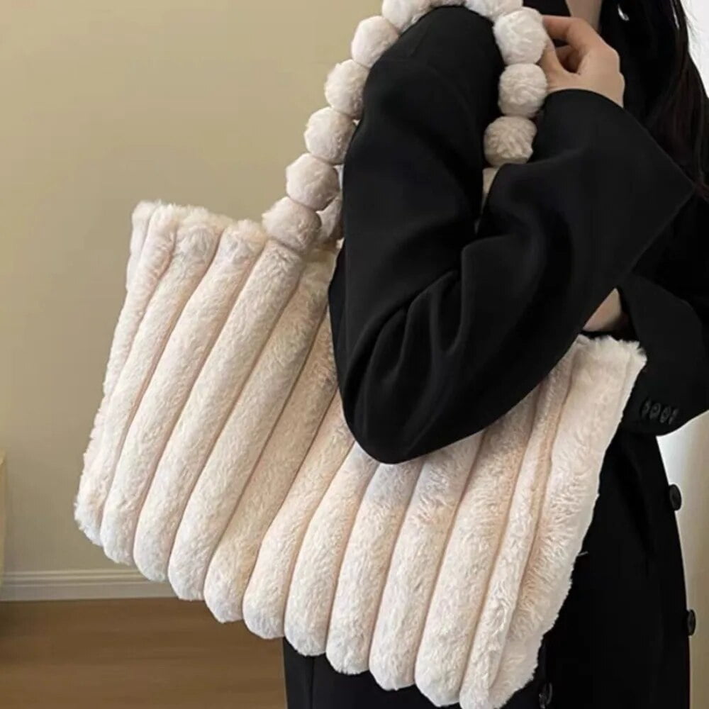 GZhLonKiMa Solid Plush Tote Bag Gift Large Capacity Plush Shoulder Bags ...