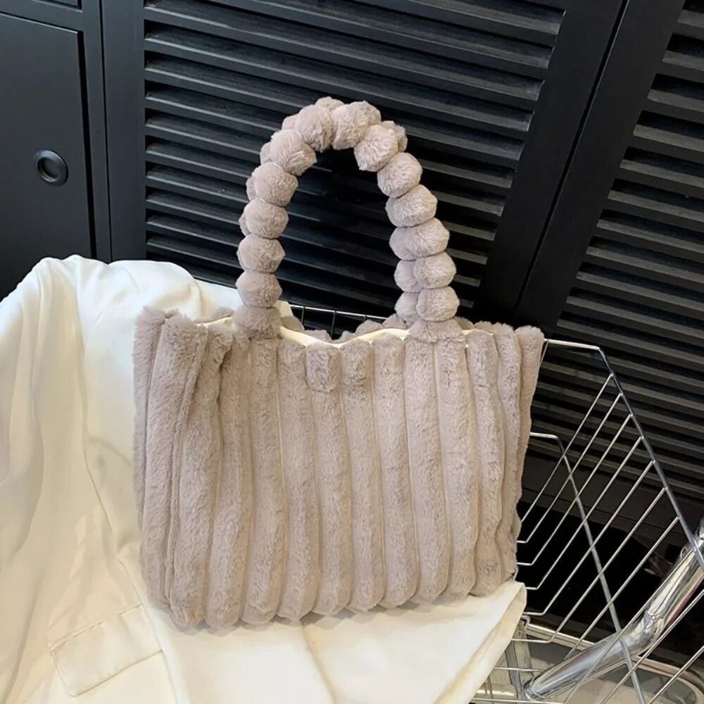 GZhLonKiMa Solid Plush Tote Bag Gift Large Capacity Plush Shoulder Bags ...