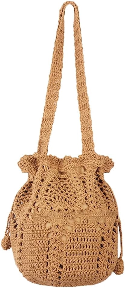 GZhLonKiMa Summer Beach Woven Tote Bag Drawstring Straw Shoulder ...