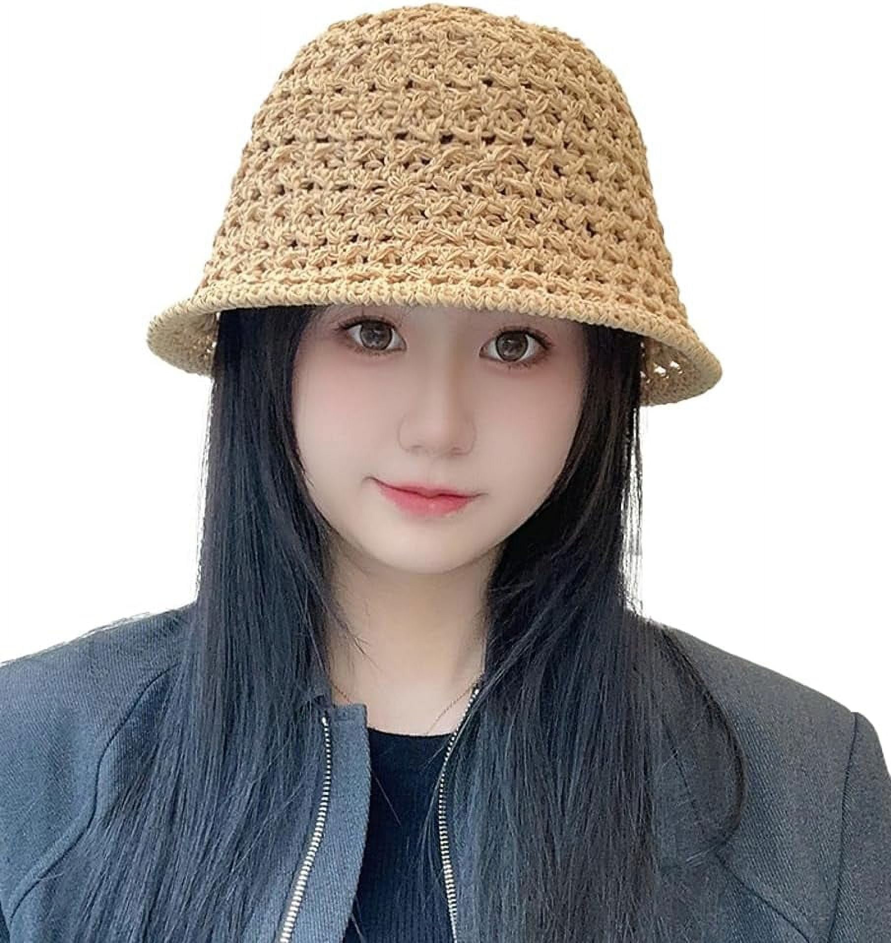 GZhLonKiMa Sun Hats for Women Hollow Summer Beach Hat Wide Brim Handwoven Straw Hat Foldable ...