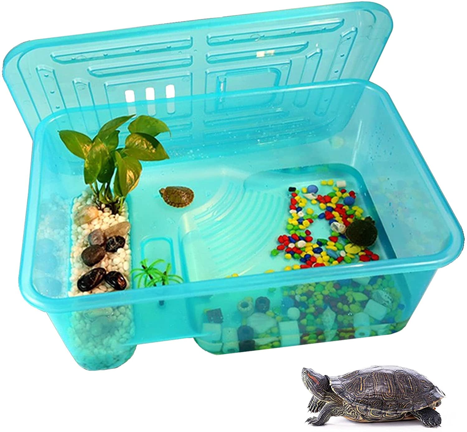 GZhLonKiMa Turtle Tank Aquarium, Turtle Habitat Reptile Plastic ...