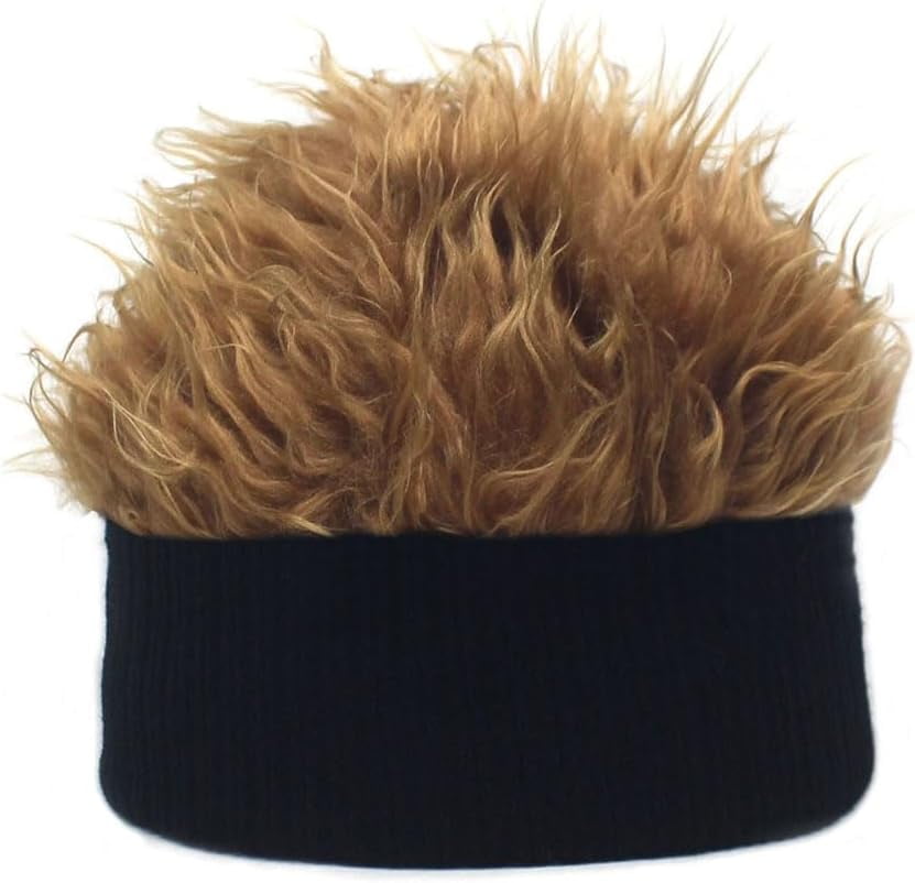 GZhLonKiMa Unisex Novelty Spiked Hair Funny Brimless Hats Fake Wig ...