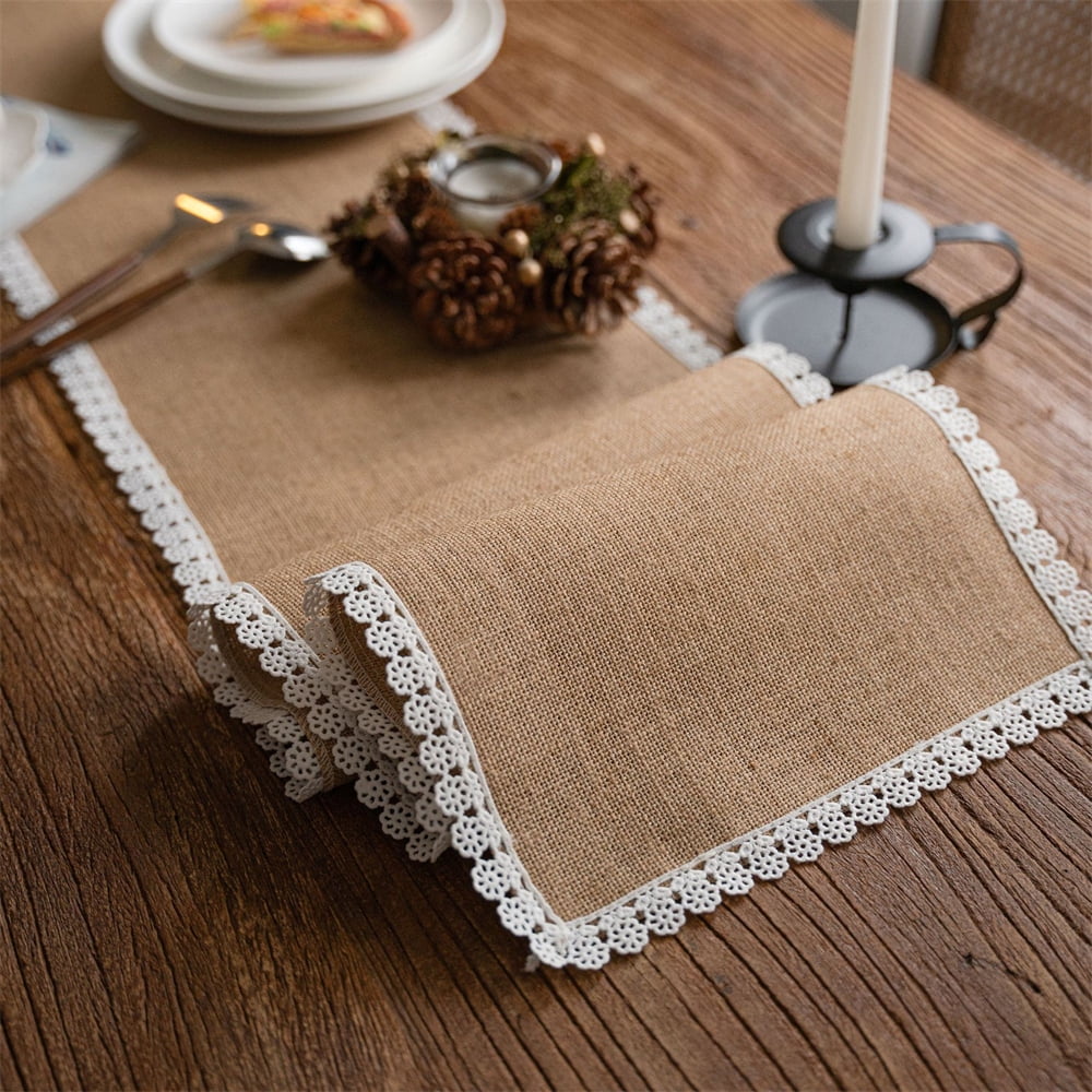 GZhLonKiMa Vintage Natural Burlap Jute Linen Table for Wedding Party ...