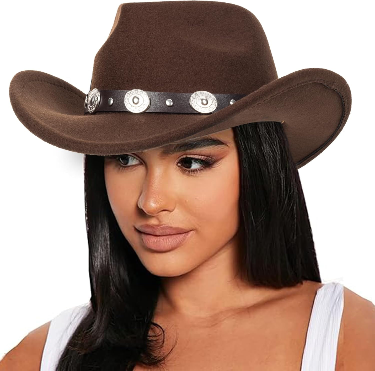 GZhLonKiMa Western Outback Felt Cowboy Hat for Women Cowgirls Fedora ...