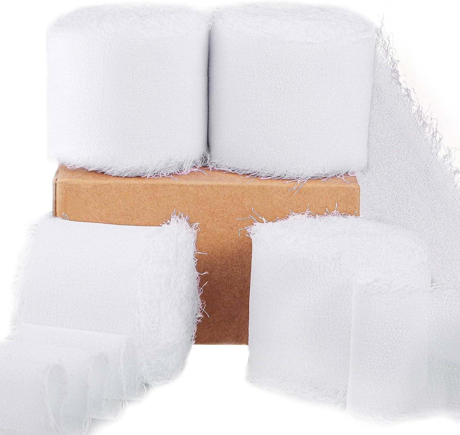 GZhLonKiMa White Chiffon Ribbon 32 Yard x 1-1/2 inch Handmade Fringe ...