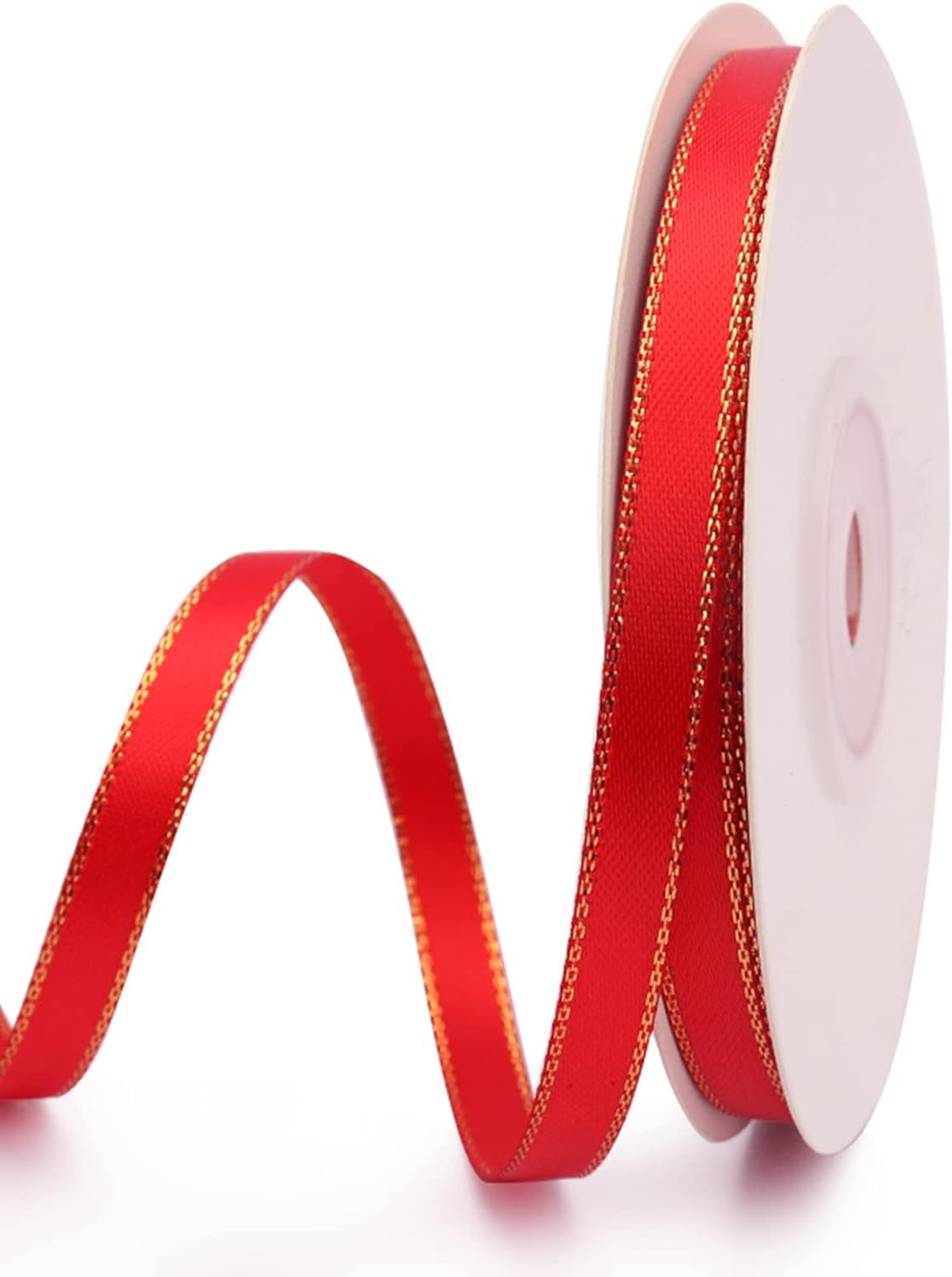 GZhLonKiMa White Double Faced Satin Ribbon with Gold Edge, 1” Polyester ...