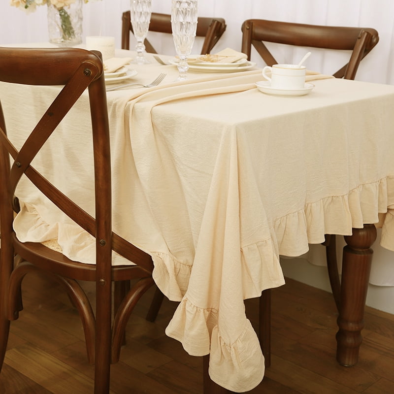 GZhLonKiMa White Tablecloth Washable Vintage Ruffle Trim Table Cover ...