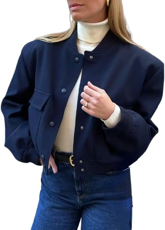 GZhLonKiMa Women Cropped Bomber Jacket Aesthetic Coquette Button Down ...