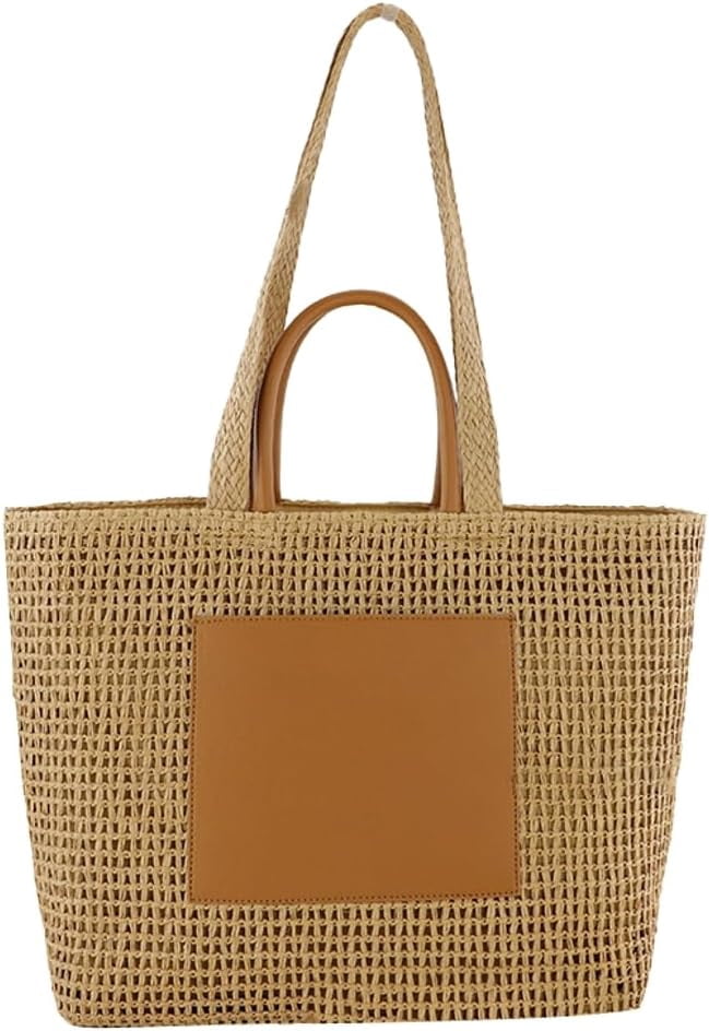 GZhLonKiMa Women Straw Bag Summer Beach Tote Handbag Woven Shoulder ...