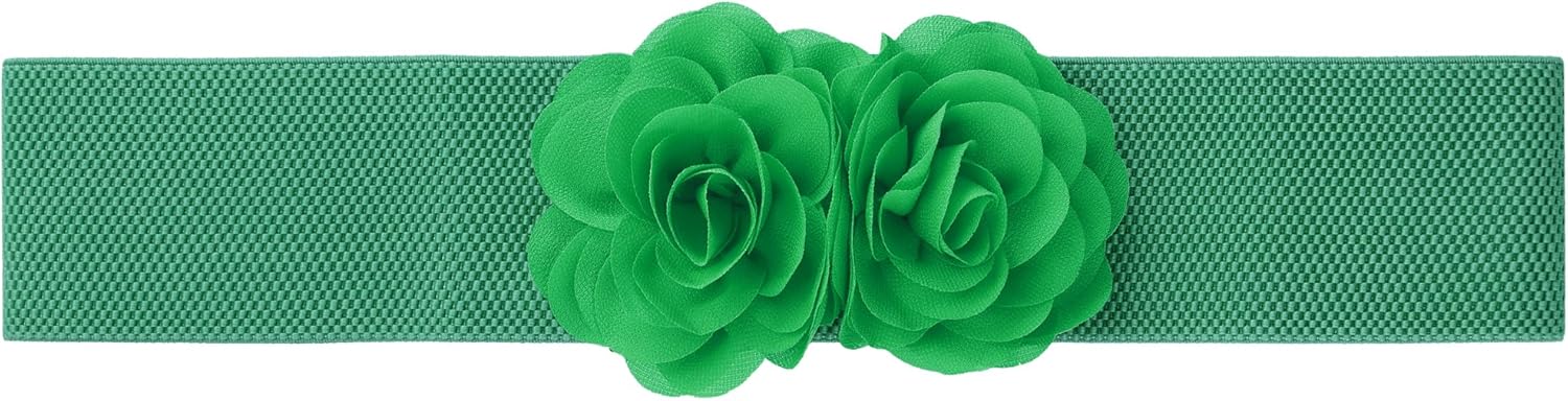 GZhLonKiMa Women's Big Double-Flower Stretchy Belt, Elastic Wide Chunky ...