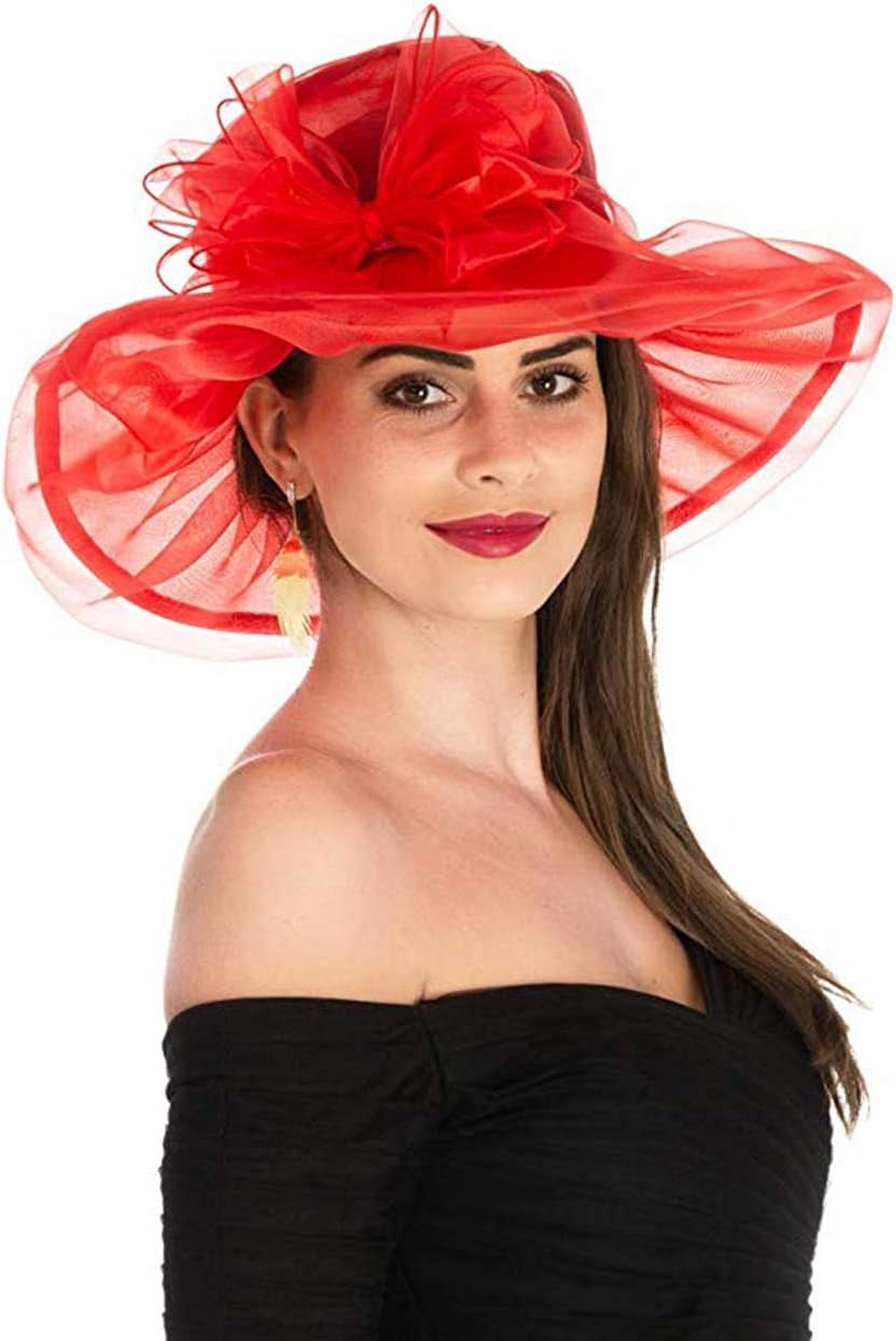 GZhLonKiMa Women's Organza Church Wide Brim Tea Party Wedding Hat Derby ...