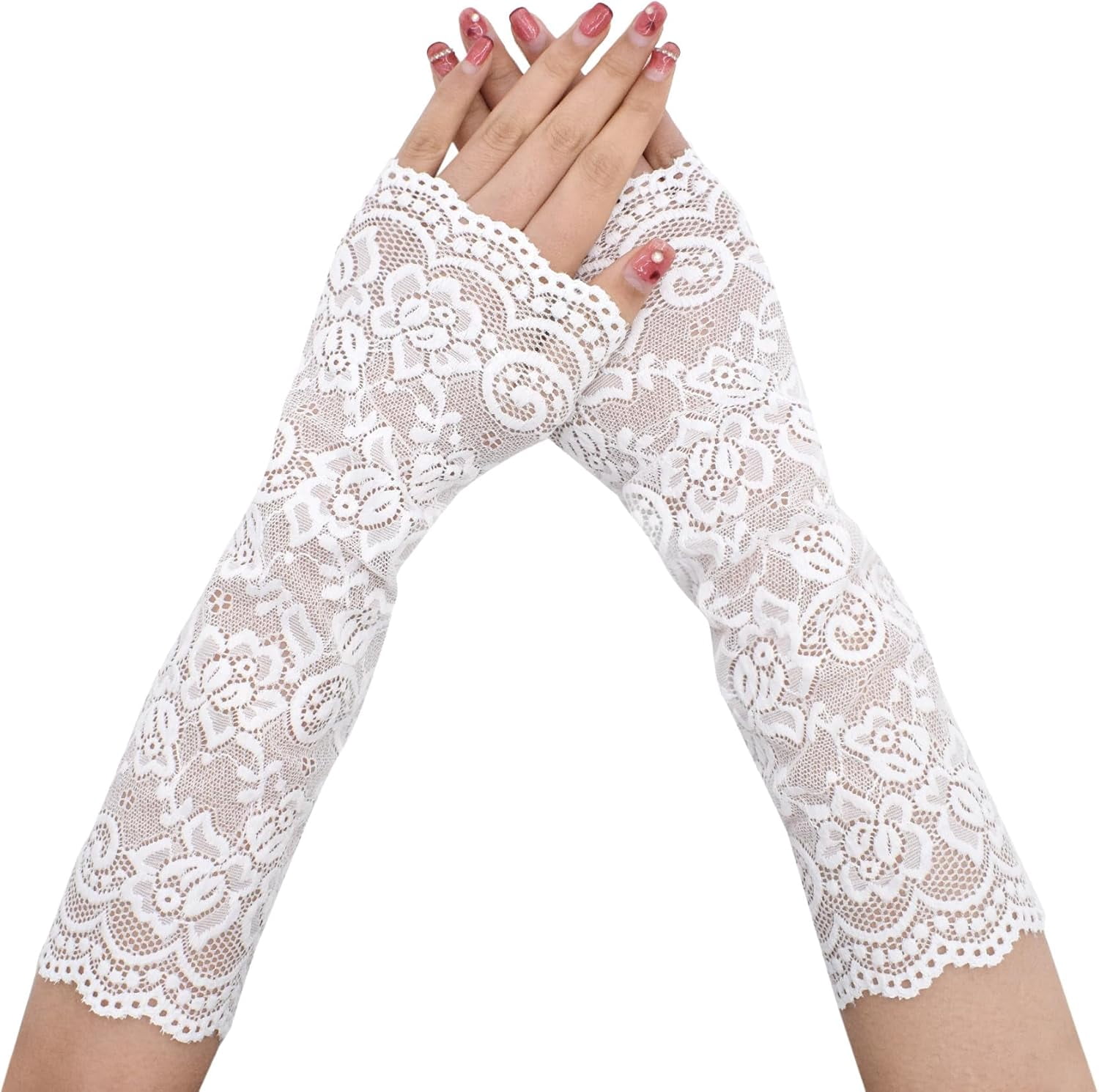 GZhLonKiMa Women's Short Lace Half Finger Lace Sunscreen Gloves Open ...