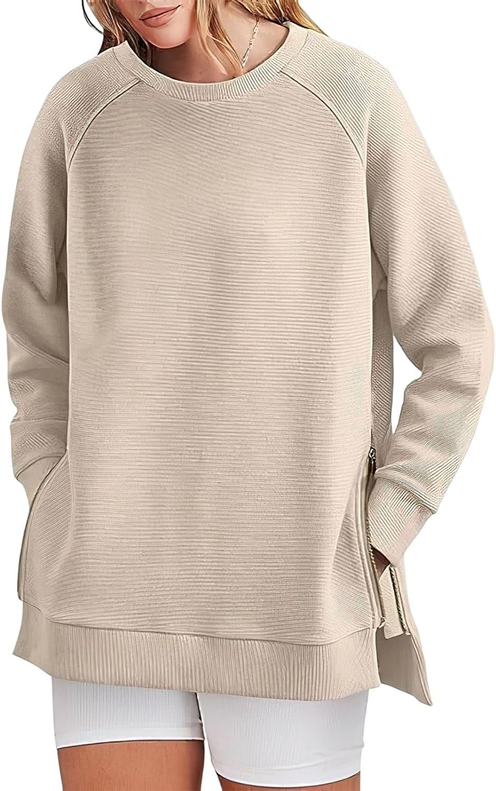 GZhLonKiMa Womens Crew Neck Sweatshirts Long Sleeve Side Zipper ...