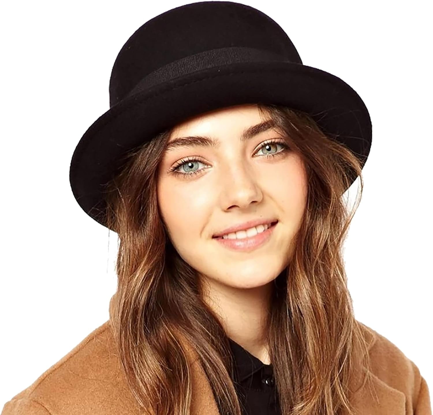 GZhLonKiMa Wool Derby Hat Round Cloche Hat for Men and Women Black ...