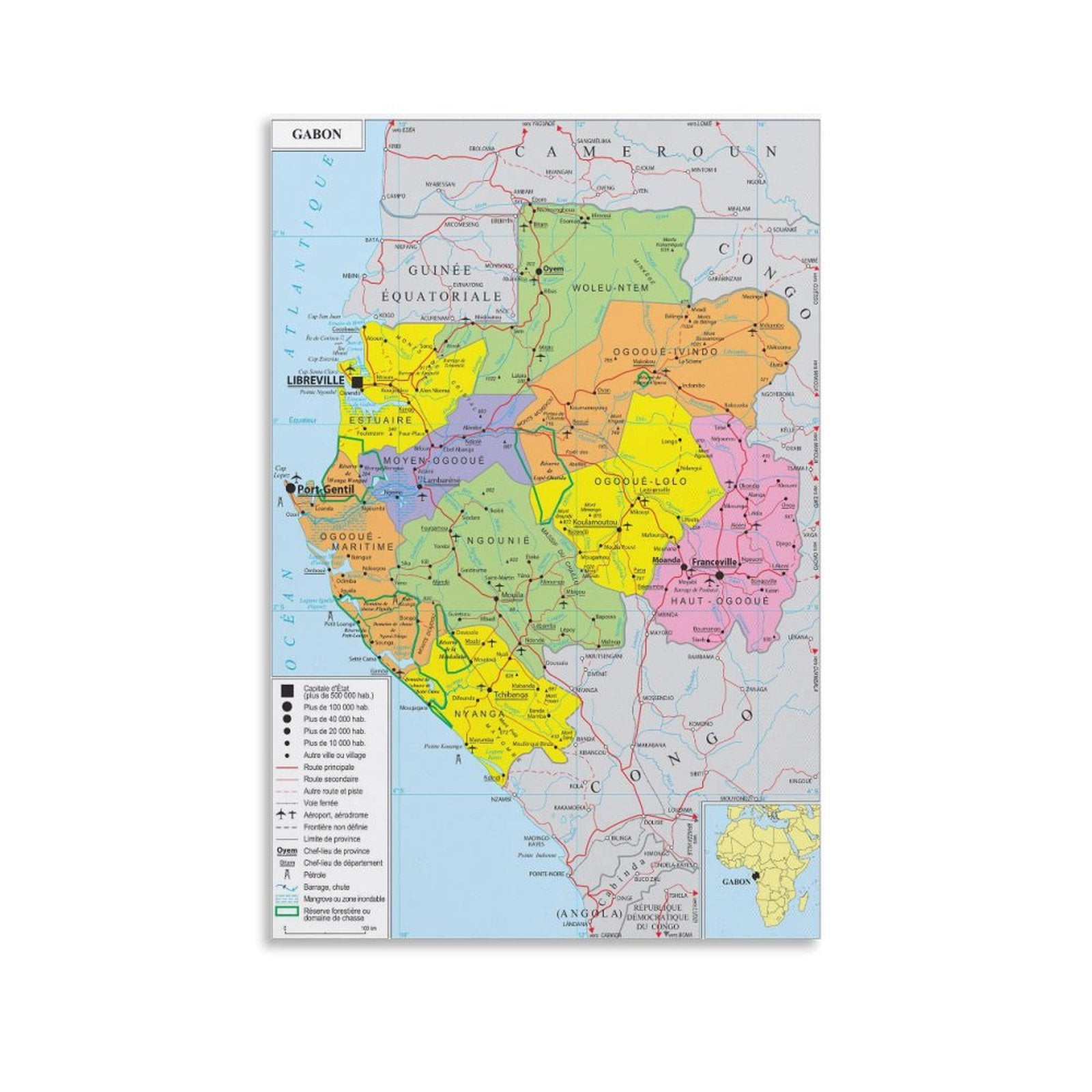 Ga-bon Map Posters Art Poster Canvas Painting Decor Wall Print Photo ...