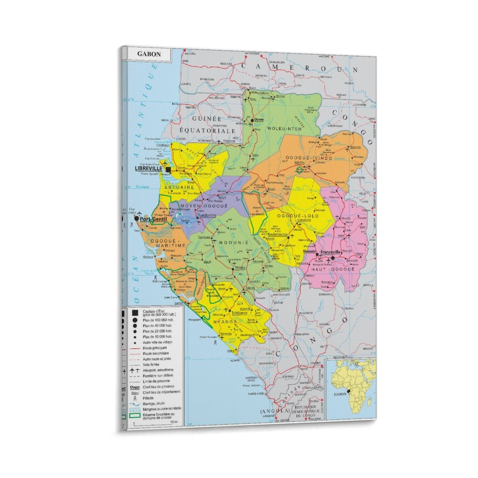 Ga-bon Map Posters Canvas Art Poster and Wall Art Picture Print Modern ...