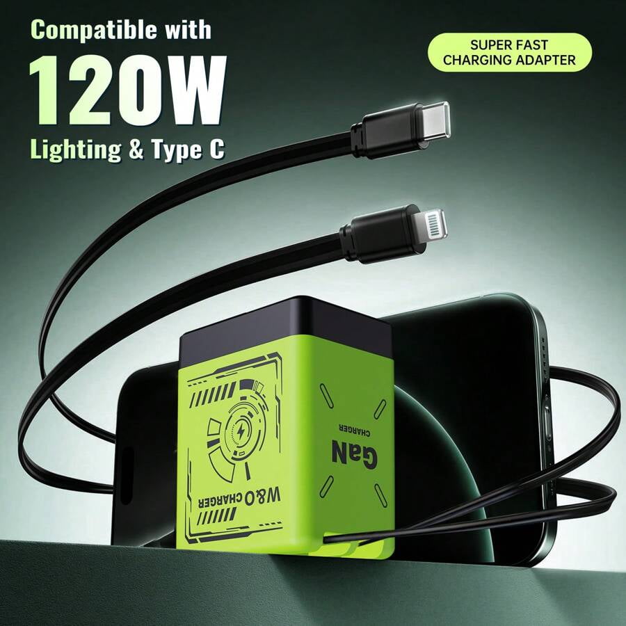 GaN 120W Quick Fast Charger, 80cm/32inch Retractable Cable, Type C ...