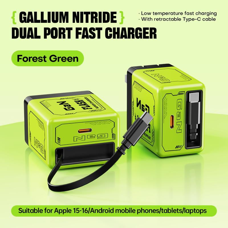 GaN Charger Compatible with 120W Fast Charger with Retractable Type-C and ligting Cable,Portable ...