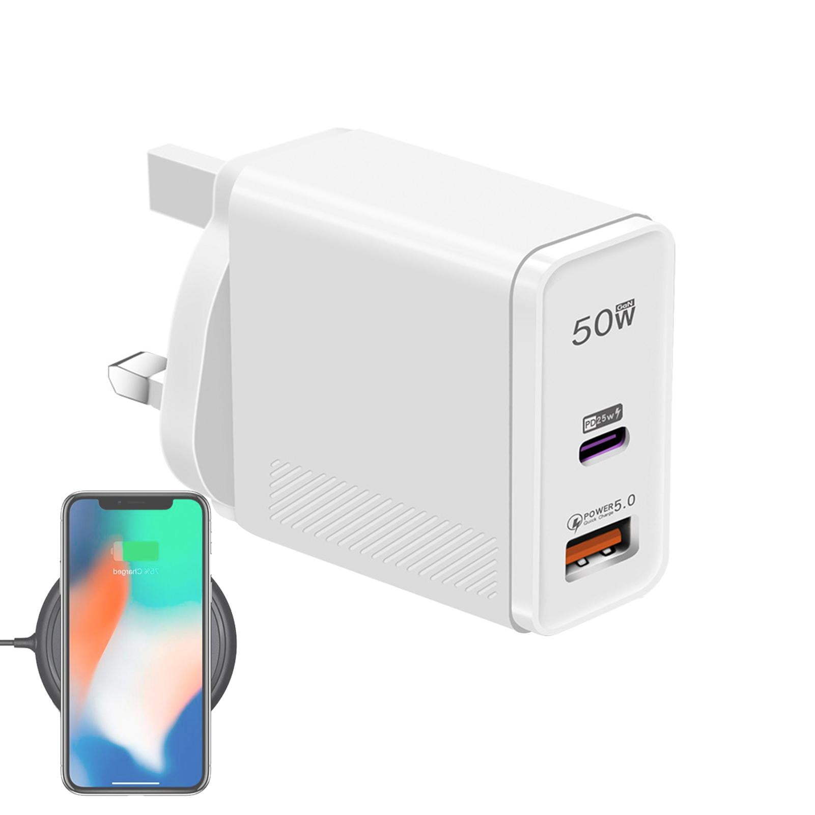 GaN Charger Plug, Dual Port 50W GaN Charging Block, Wall Charger Station Hub Plug, Fast Charging ...