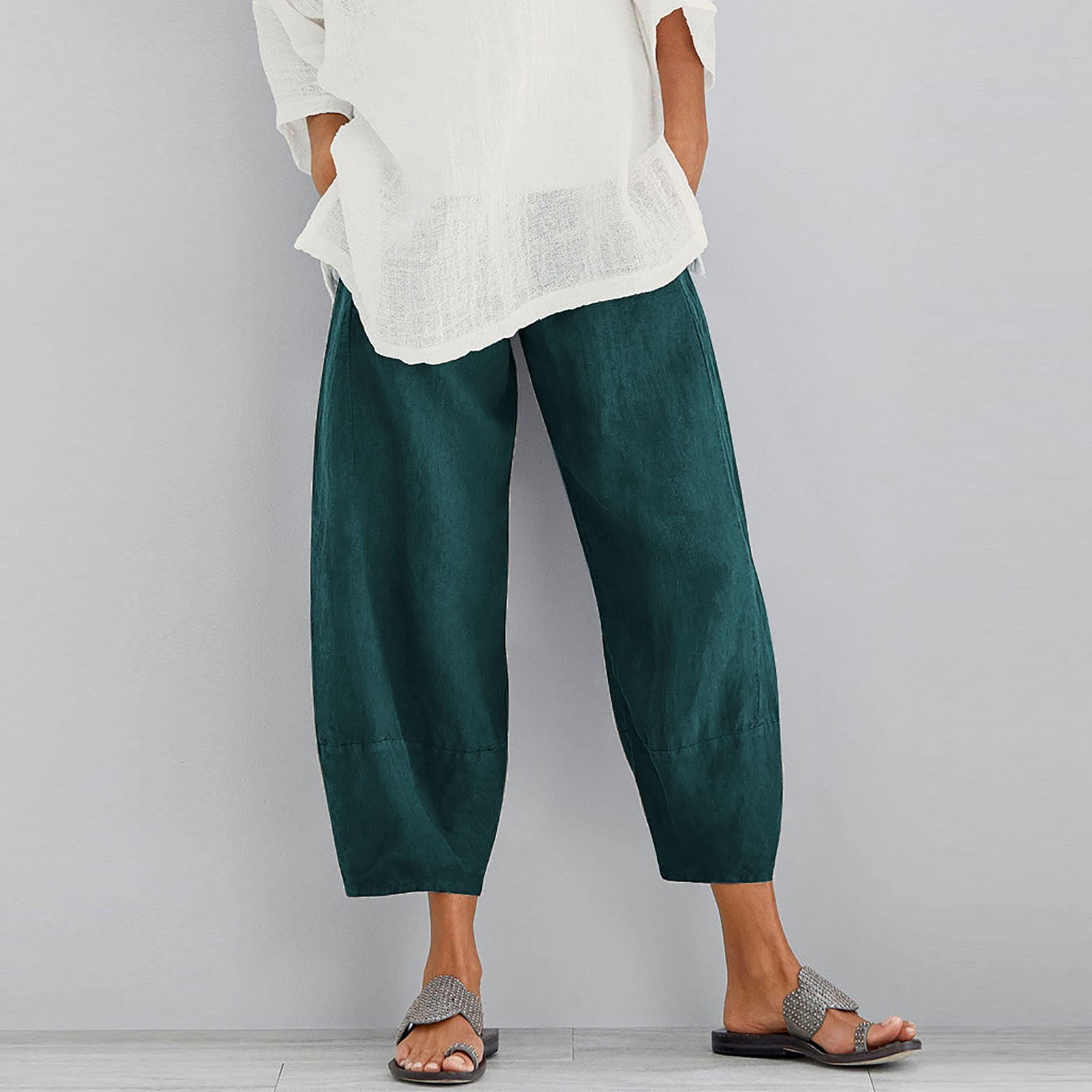 GaThRRgYP Capri Pants Plus Size for Women,Women Lady Casual Solid ...